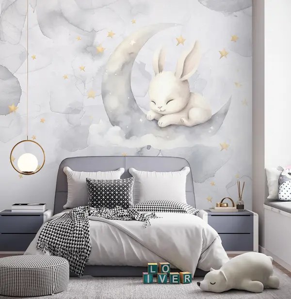 Fototapeten Schlafender Hase in Aquarell N° u97739 - Online Shop Uwalls.de